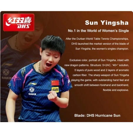 DHS NEW Hurricane SUN Table Tennis Blade FL (Long Handle)